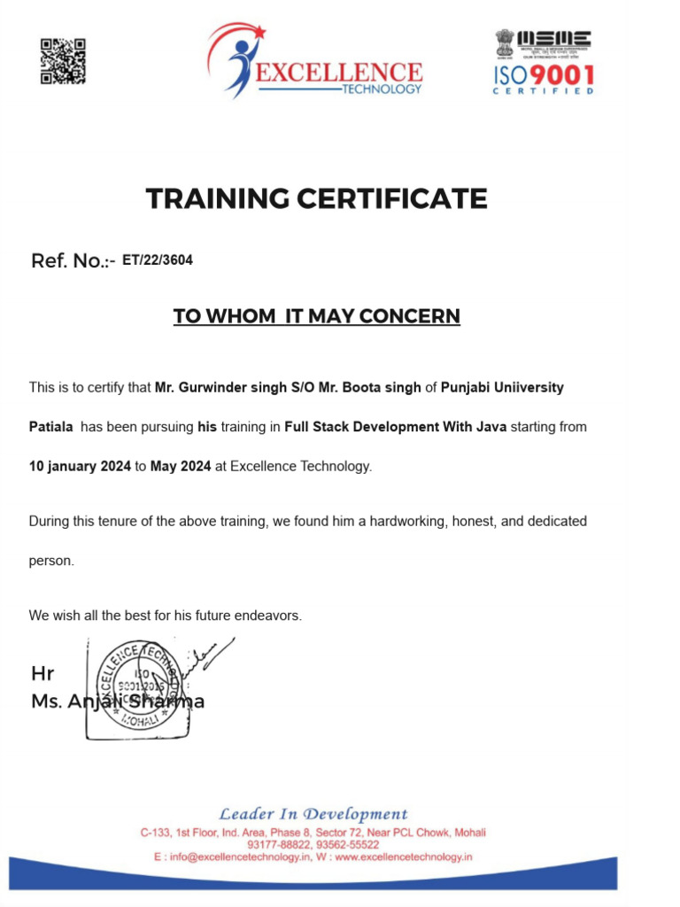 Training Certification | PDF