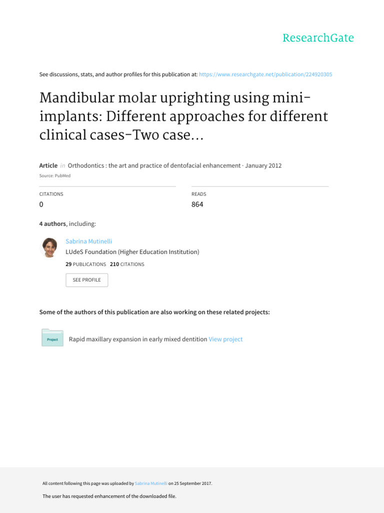 Mini-Implant Techniques for Molar Uprighting | PDF | Dental Implant ...