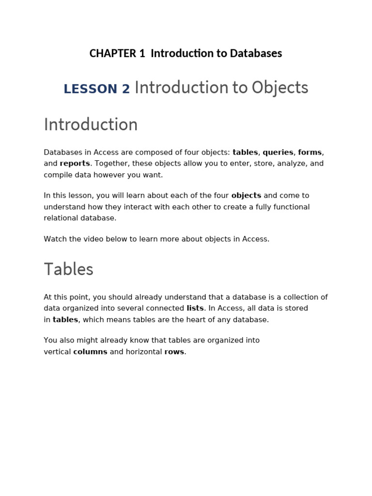 CHAPTER 1 LESSON 2 Introduction To OBJECTS | PDF