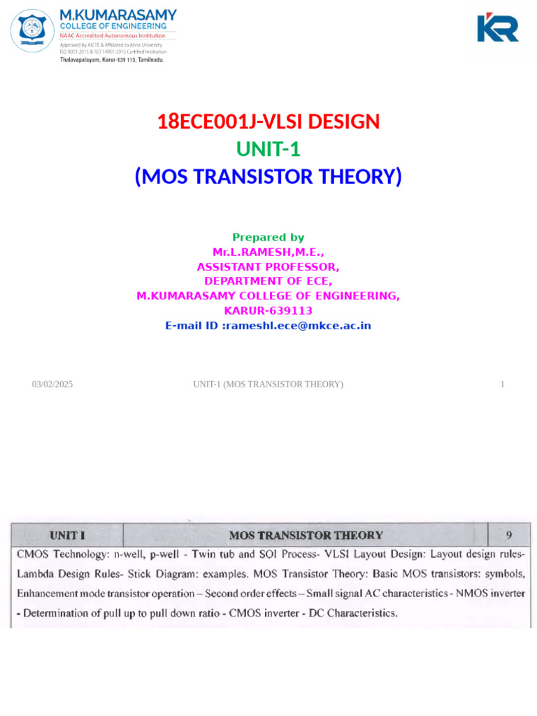 Unit-1 MOS TRANSISTOR THEORY | PDF | Field Effect Transistor | Mosfet