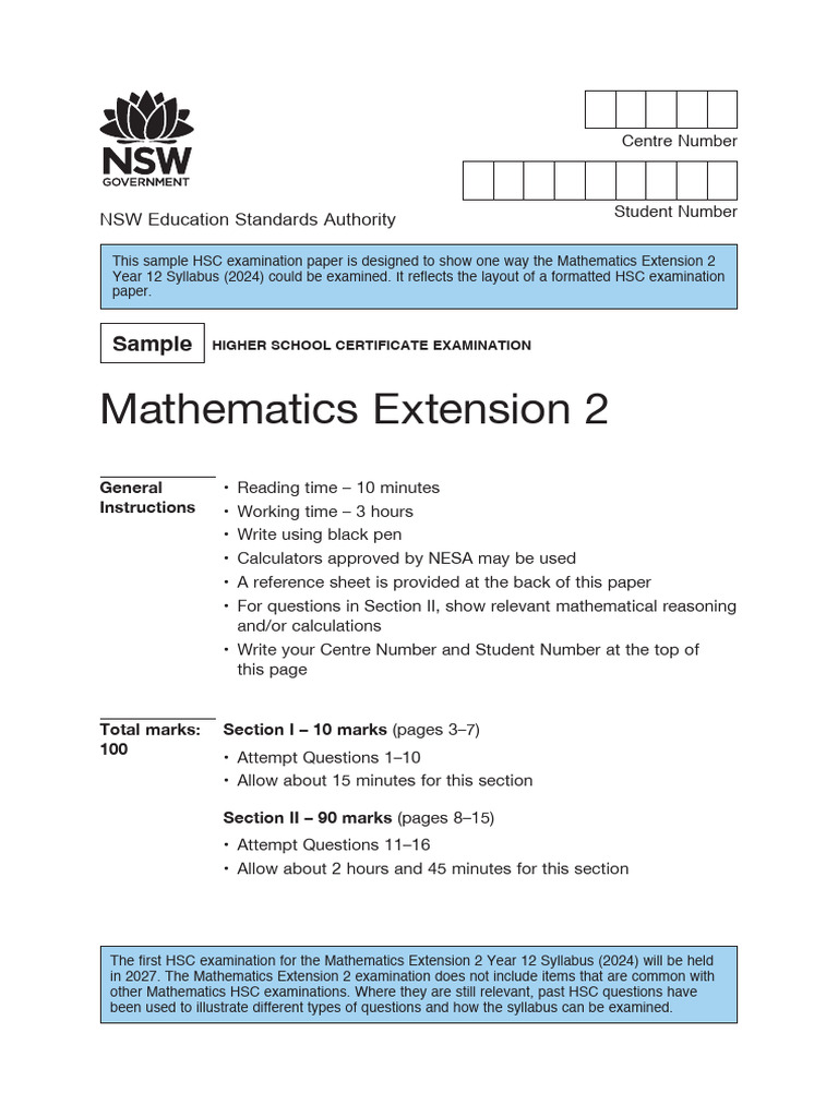 2024 HSC Mathematics Extension 2 Sample Exam | PDF | Force | Acceleration