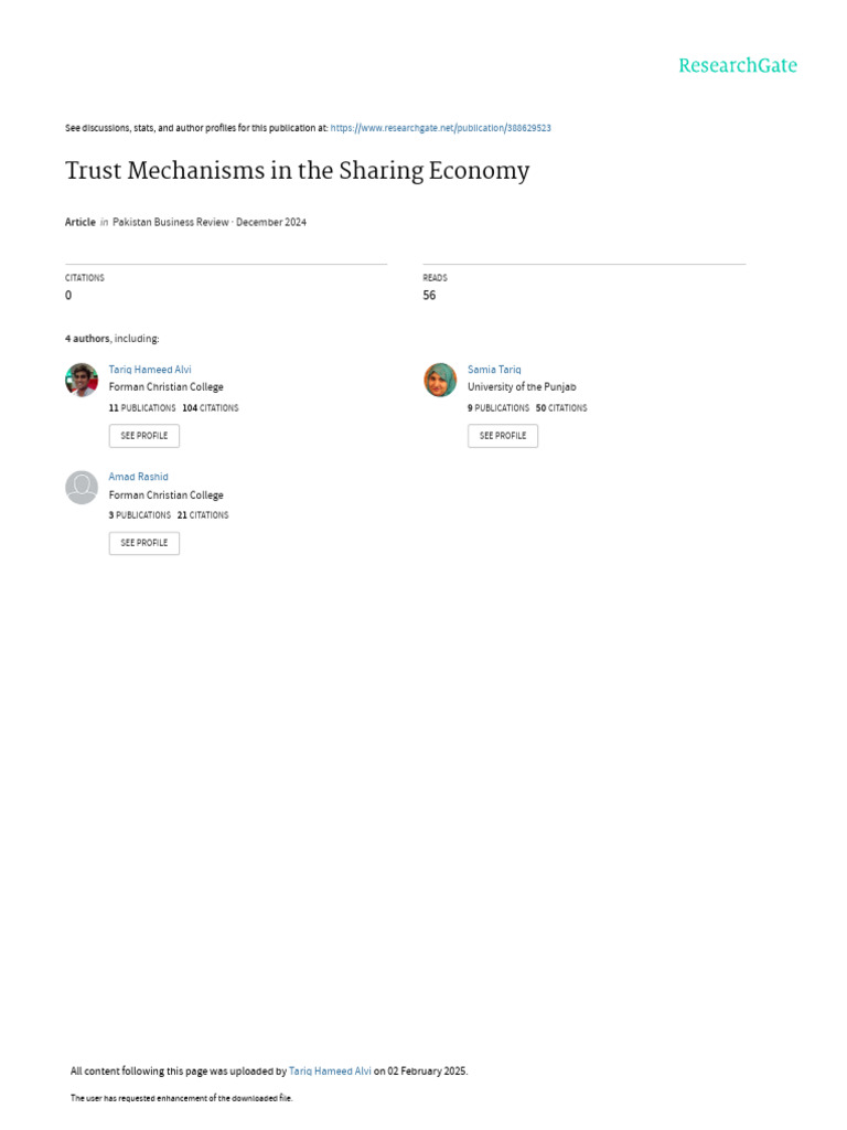 Trust Mechanisms in Sharing Economy | PDF | Sharing Economy | Social ...