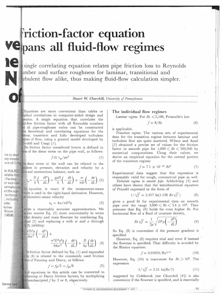 Churchill. Friction-Factor Equation Spans All Fluid-Flow Regimes. 1977 ...
