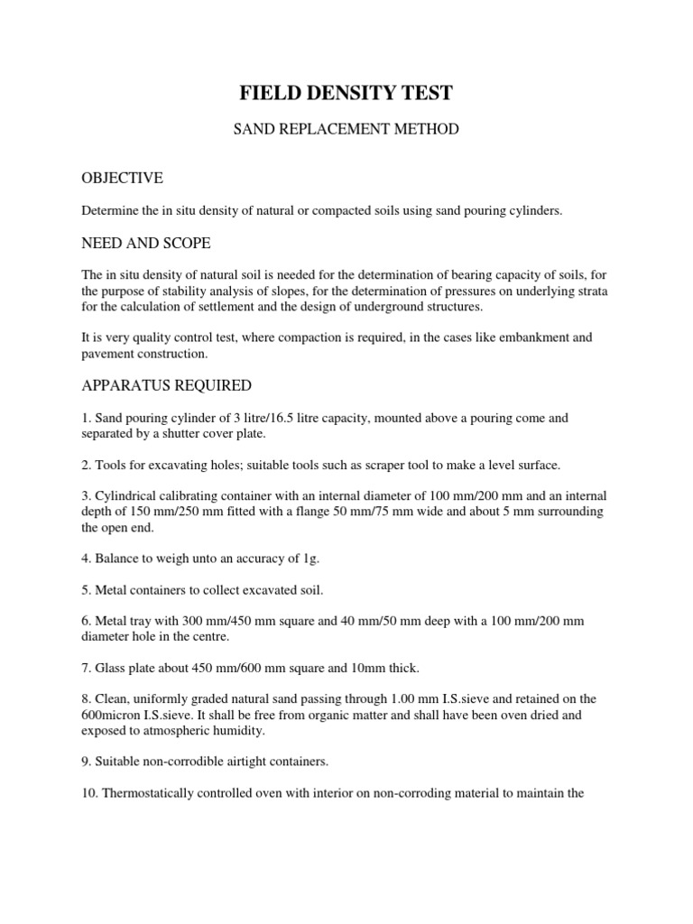 Field Density Test | Density | Calibration