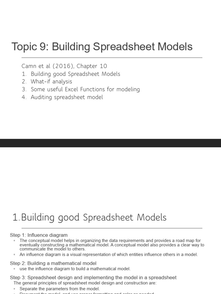 Spreadsheet Modeling Techniques Guide | PDF | Spreadsheet | Parameter ...