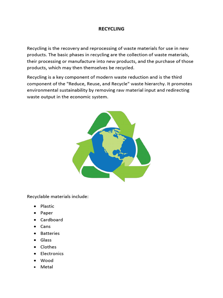 Understanding Recycling and Its Benefits | PDF