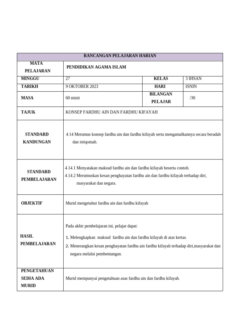 RPH F3 (Fardhu Ain) | PDF
