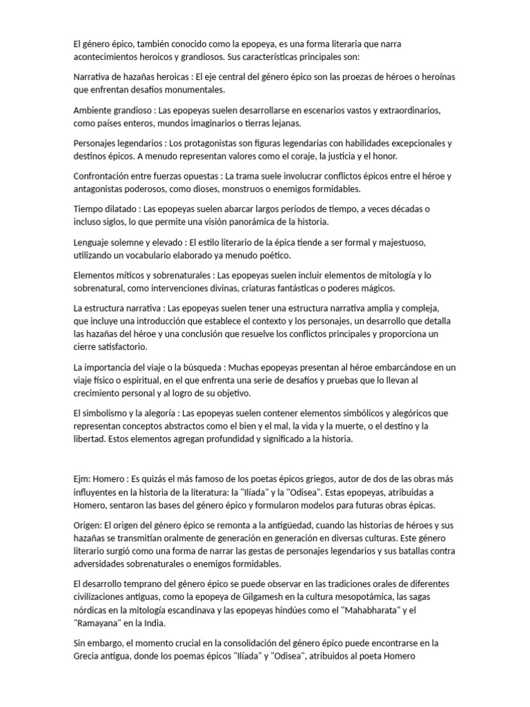 El género épico | PDF | Poesía épica | Homero