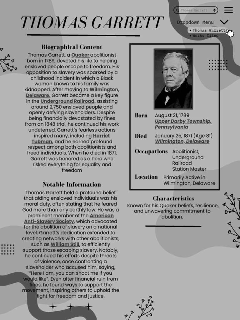 Thomas Garrett: Quaker Abolitionist Hero | PDF | Abolitionism In The ...