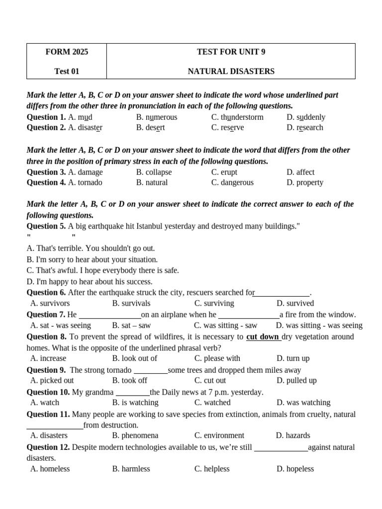Natural Disaster Test and Safety Guidelines | PDF | Earthquakes | Tsunami