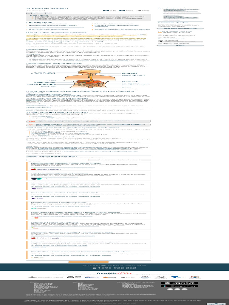 Digestive System | Healthdirect | PDF | Digestion | Gastrointestinal Tract