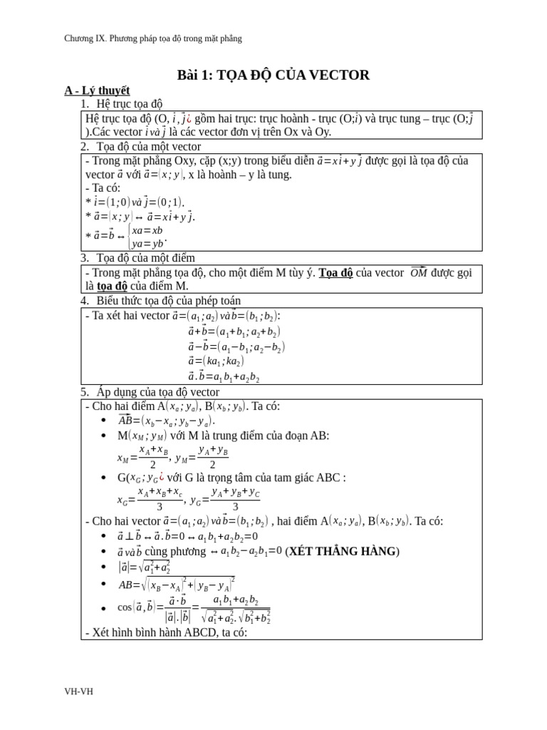 Đề cương chương VECTOR toán 10 | PDF