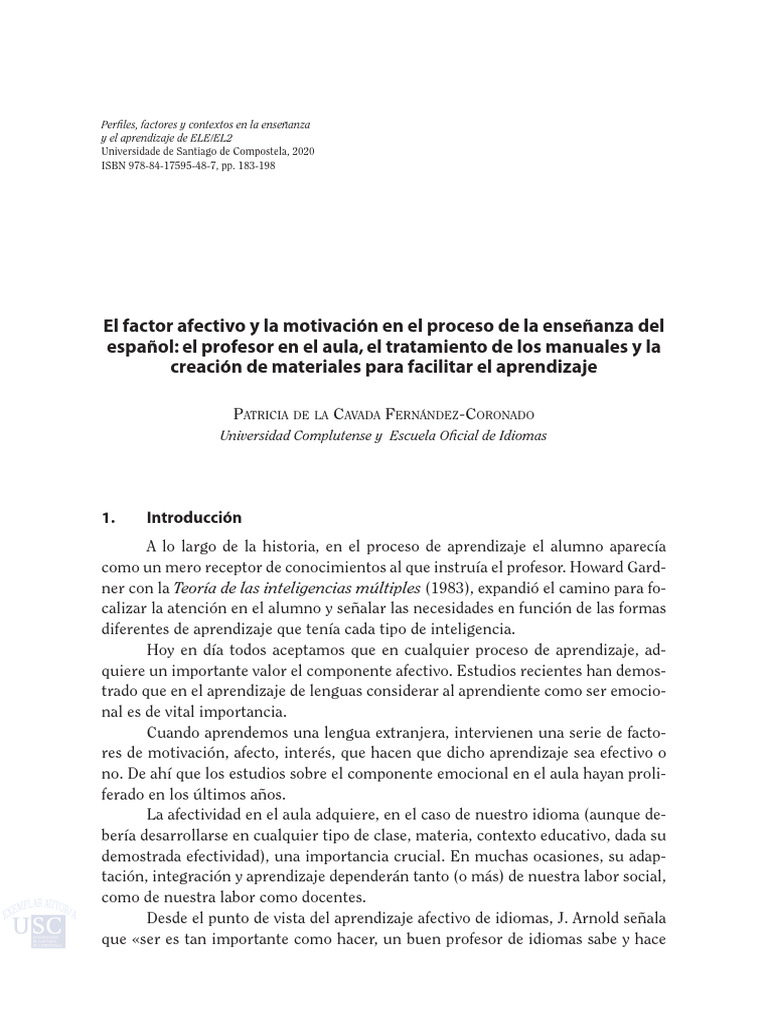 Factor Afectivo en La Motivación | PDF | Enseñando | Motivación