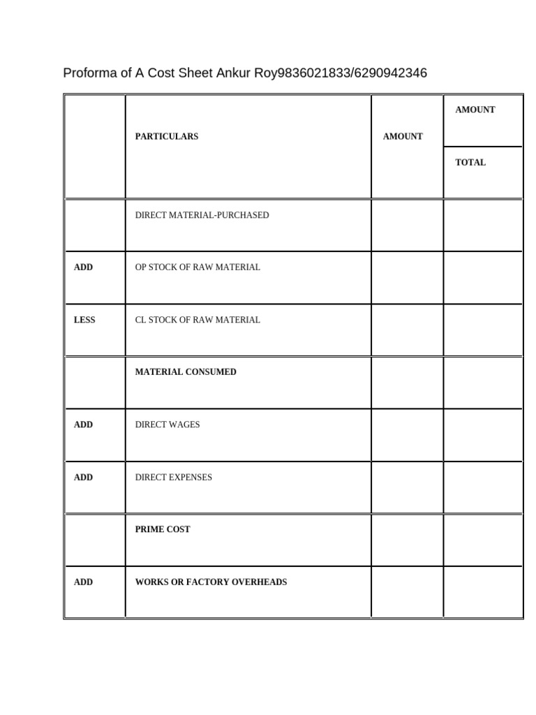 Cost Sheet Preparation Guide | PDF | Cost | Cost Of Goods Sold
