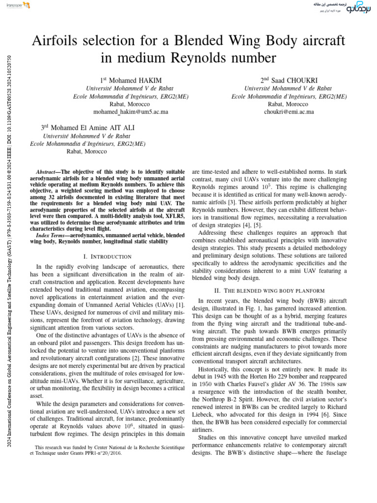 Airfoils Selection For A Blended Wing Body Aircraft in Medium Reynolds Number | PDF | Airfoil ...