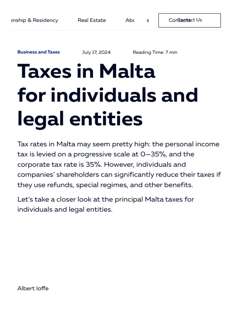 Taxes in Malta - Income Tax Rates For Companies and Individuals | PDF ...