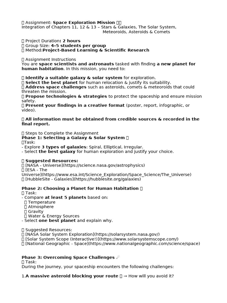 Assignment - Space Exploration Mission | PDF | Nasa | Solar System