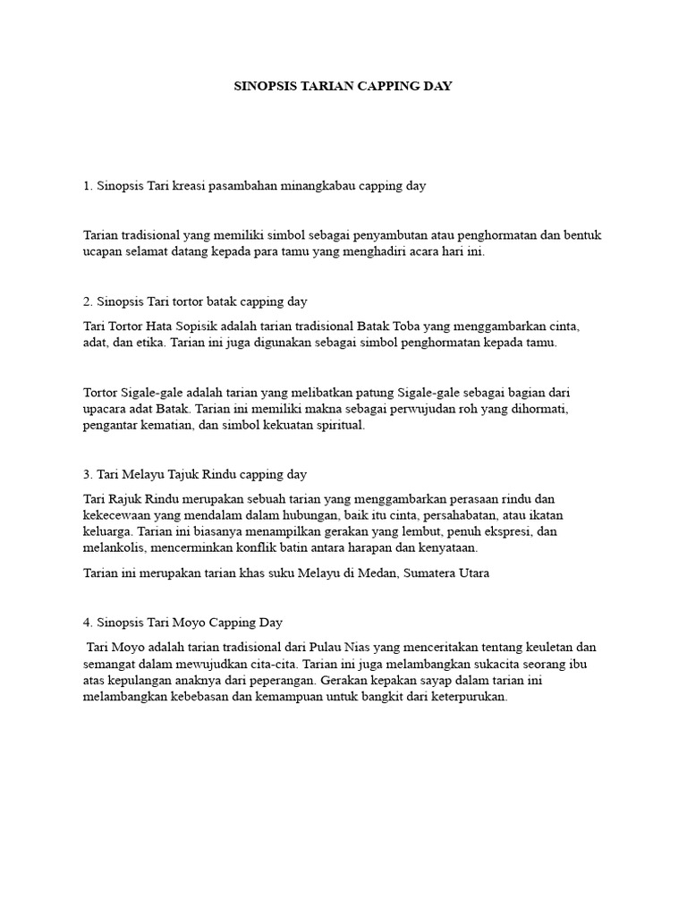 Sinopsis Tarian Capping Day | PDF