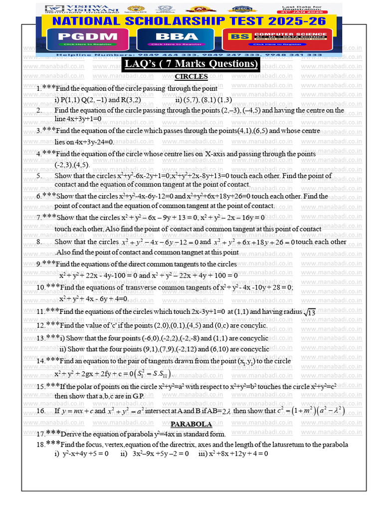 SR - Inter 2B Imp Questions-Set-1 | PDF | Circle | Geometry