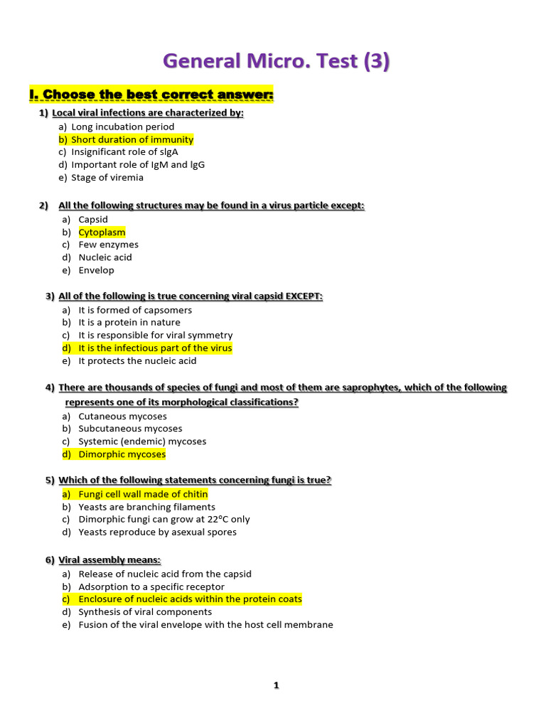 General Microbiology Quiz 3 - Answer | PDF | Virus | Bacteria