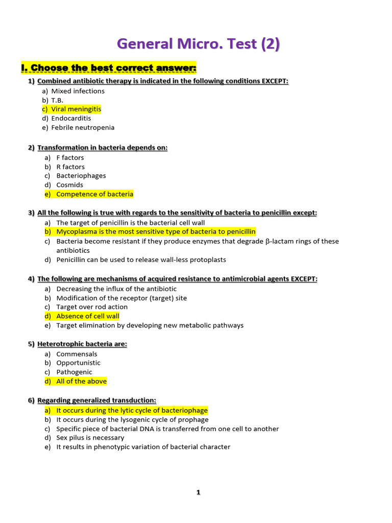 General Microbiology Quiz 2 - Answer 2 | PDF | Bacteria | Penicillin