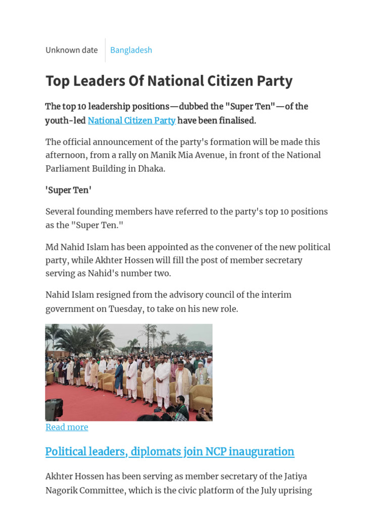 Top Leaders of National Citizen Party - The 'Super 10' of The National ...