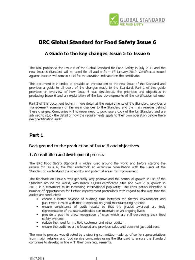 BRC 6 Vs 5 - Overview of The Changes Issue 5 To 6 | PDF | Audit | Food ...