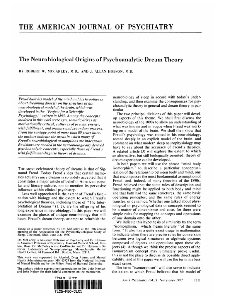 Neurobiological Roots of Dream Theory | PDF | Sigmund Freud | Neuron
