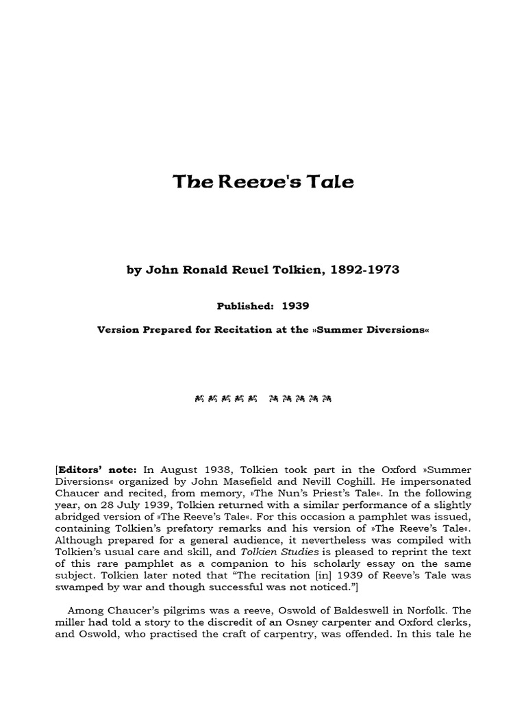 The Reeves Tale | PDF | Geoffrey Chaucer | J. R. R. Tolkien