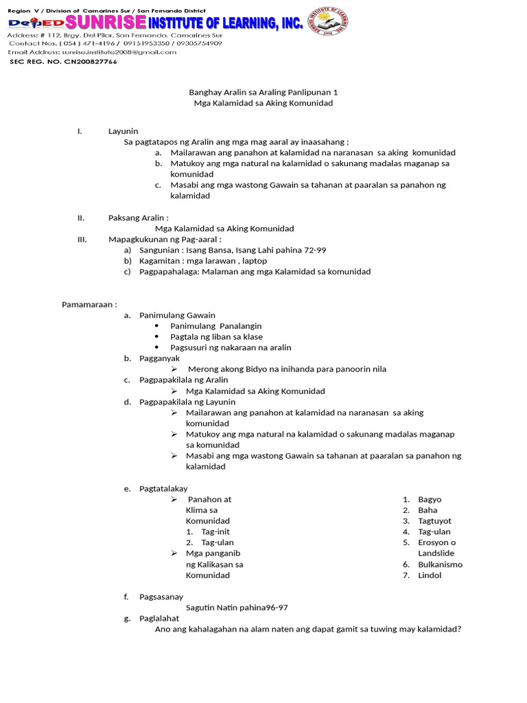 Mga Kalamidad Sa Komunidad | PDF