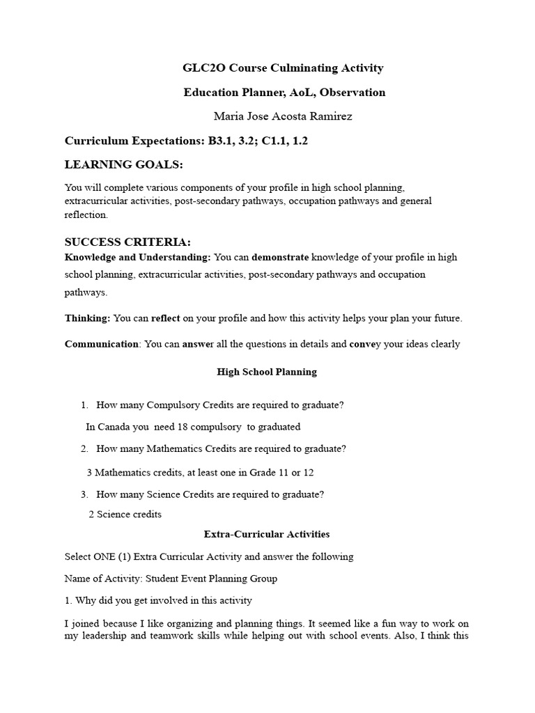 GLC2O Course Culminating Activity | PDF | Curriculum | Skill