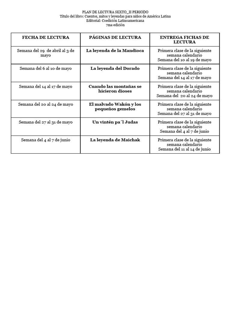 Plan Lector - Sexto - Ii Periodo | PDF