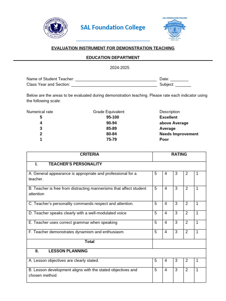 DEMO-TEACHING-EVALUATION-FORM-updated | PDF | Teachers | Teaching Method