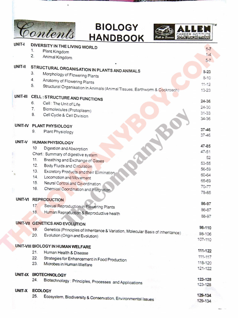Allen Handbook of Biology Formulae for JEE NEET TopperPoint.com | PDF