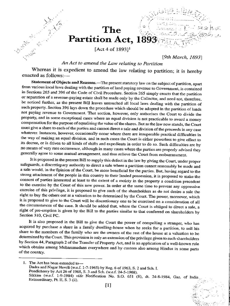 Partition Act, 1893. | PDF