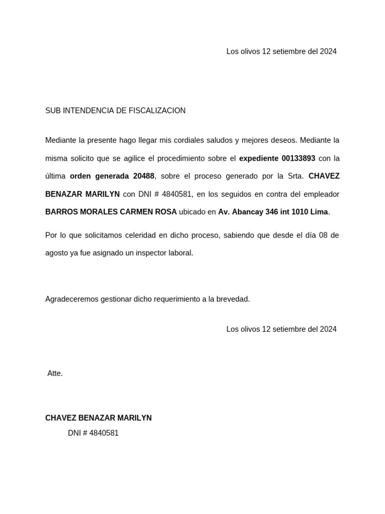 Sunafil Orden 20488 Chavez Marilyn | PDF