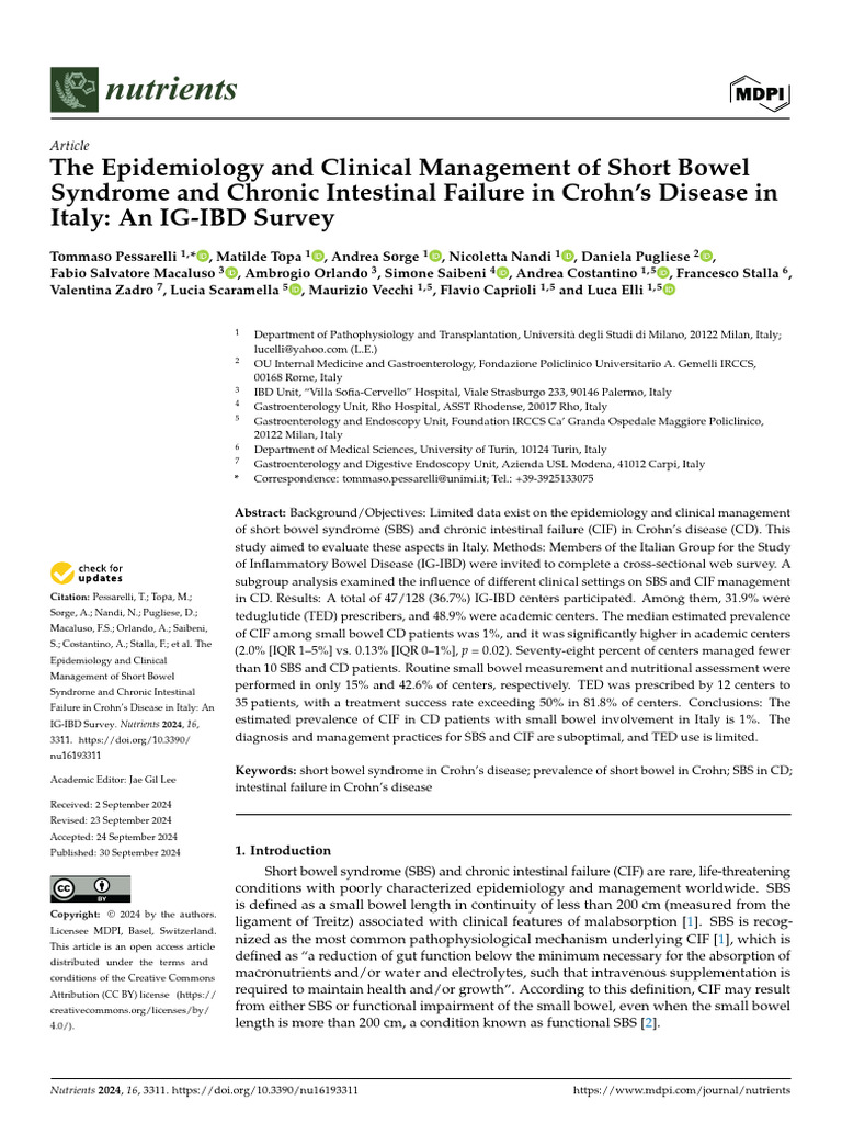 Short Bowel Epidemiology Clinically Management Italy | PDF | Crohn's ...