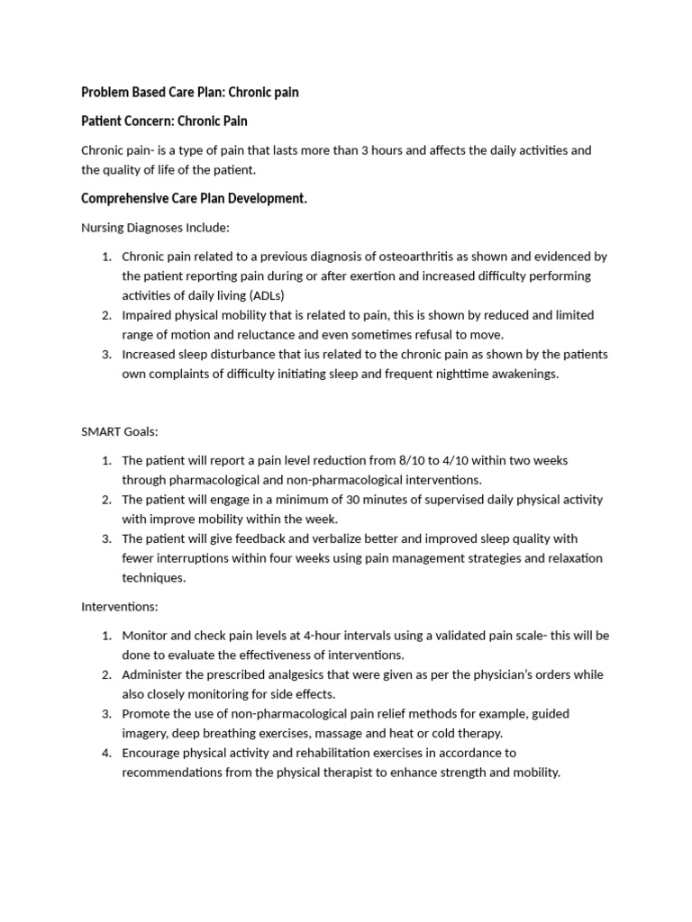 Problem Based Care Plan - Chronic Pain | PDF | Pain Management ...