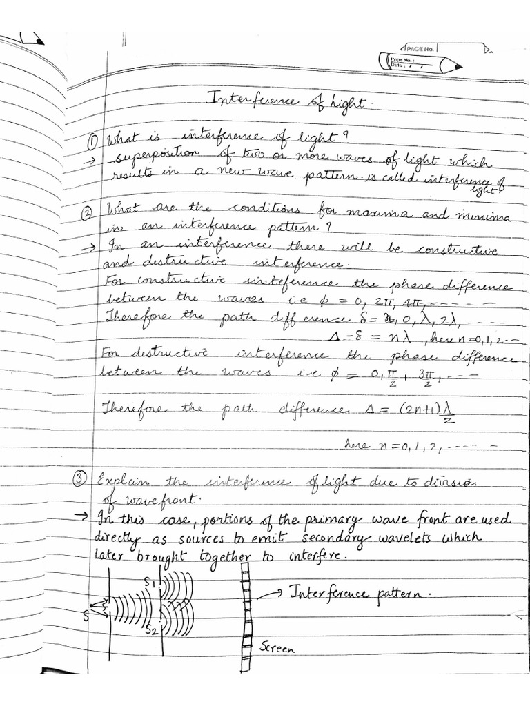 Notes On Interference of Light 1 | PDF