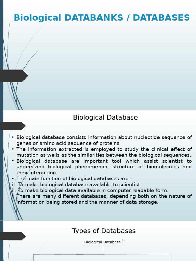 Biological Databases - Databanks | PDF | Nucleic Acid Sequence | Biomolecular Structure