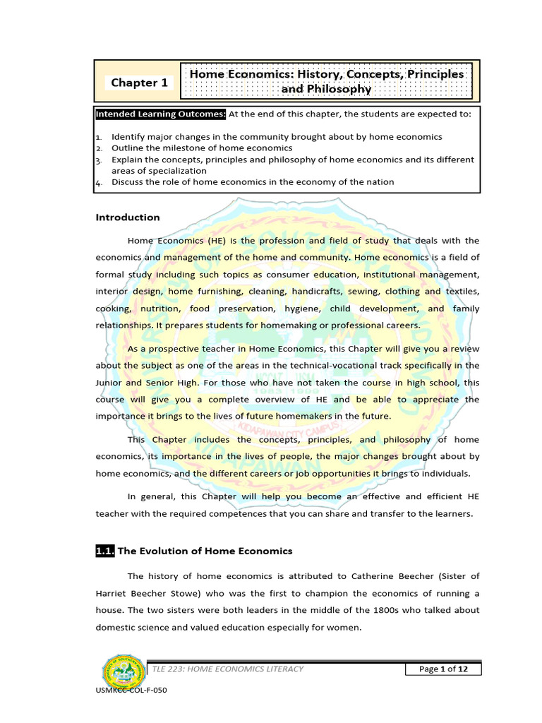 Chapter 1 Home Economics History Concepts Principles and Philosophy ...