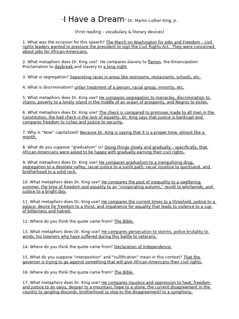Analyzing King's "I Have a Dream" Speech | PDF | Martin Luther King Jr ...