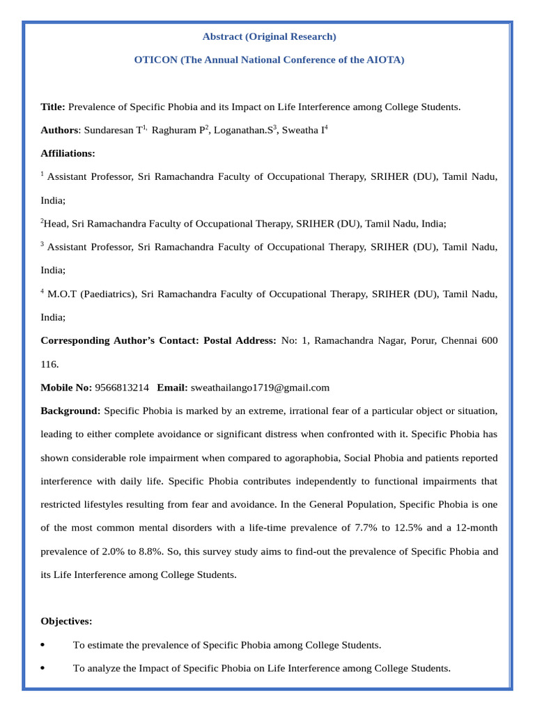 Abstract Resubmission | PDF | Phobia | Mental Health