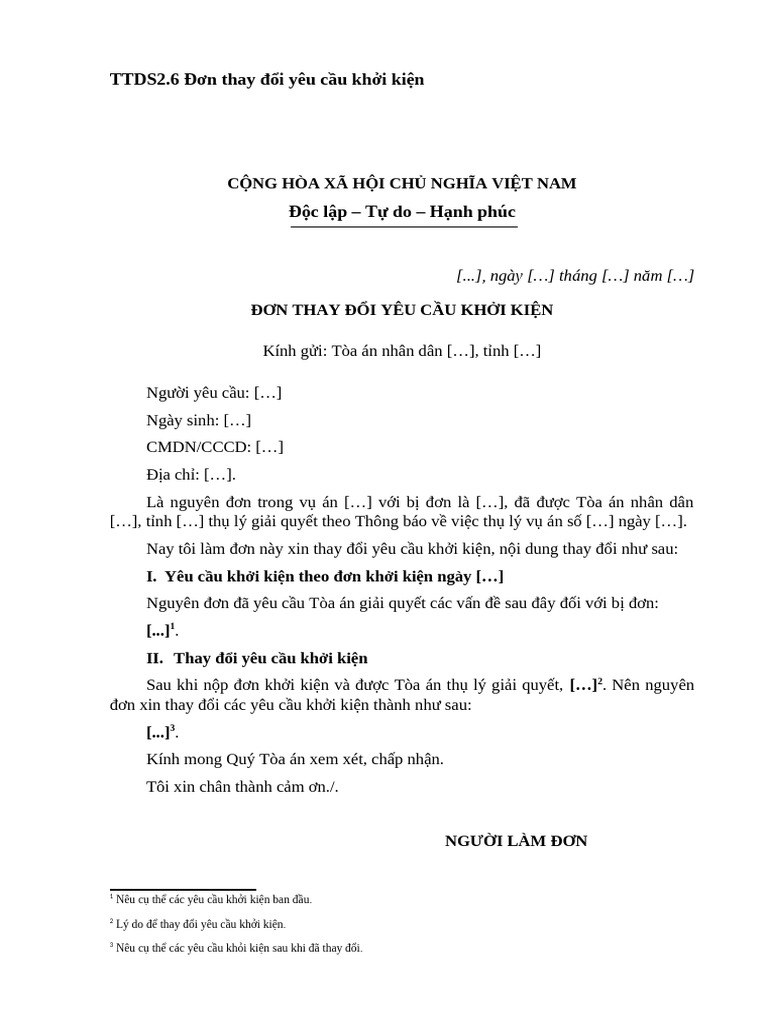 TTDS2.6 Don Thay Doi Yeu Cau Khoi Kien | PDF