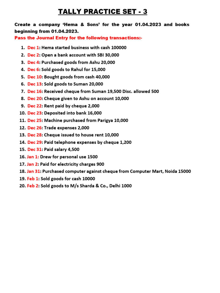 Tally Practice Set 3 | PDF