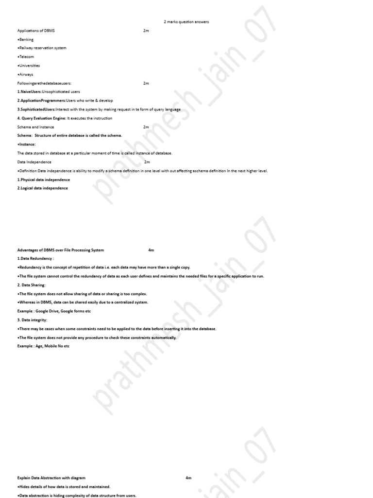 2 marks question answers | PDF | Database Index | Databases
