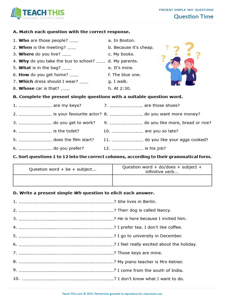 Present Simple WH Questions Worksheet | PDF | Linguistics