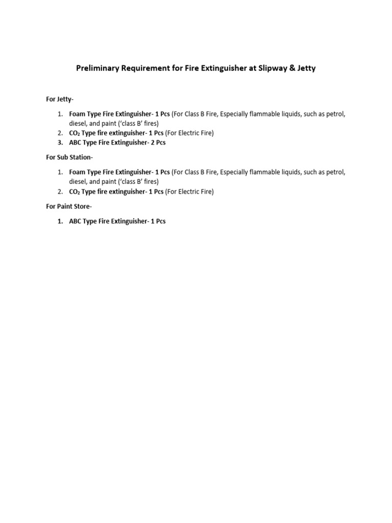 Fire Extinguisher Needs for Jetty | PDF