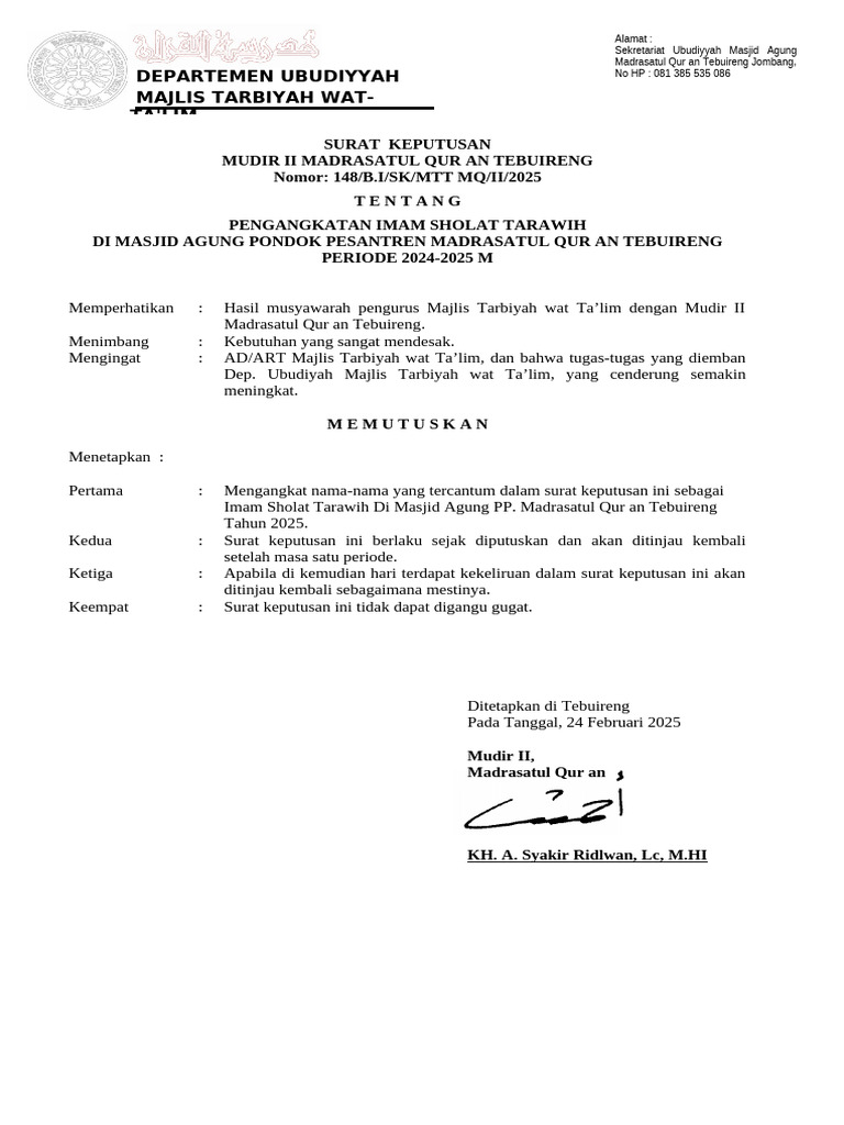 SK Imam Tarawih MQ 25 | PDF