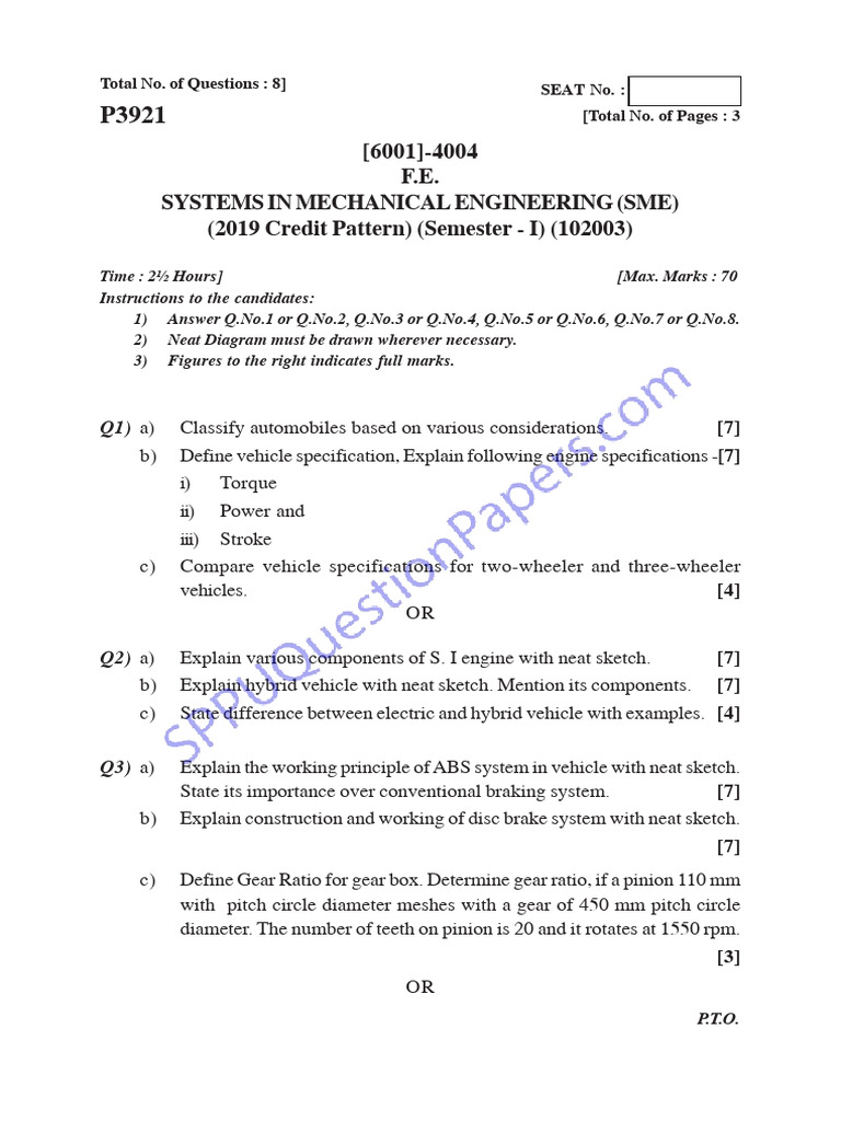 Be - First Year Fe Engineering - Semester 1 - 2023 - May - Systems in Mechanical Engineering ...